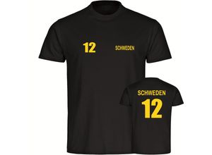 4068859491192 - multifanshop Herren T-Shirt - Schweden - Trikot Nummer 12 - Druck gelb - Männer