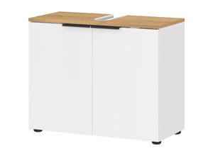 4255632542053 - Waschbeckenunterschrank mit Siphonaussparung 70x34x58 Weiß-Beige Made in Germany Taho-Serie Kadima Design
