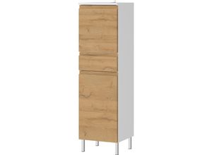 4255632541957 - Hochschrank mit verstellbaren Einlegeböden 34x34x120 in Weiß und Grandson-Eiche Grifflose Chromfüße Veer Kollektion Kadima Design 4255632541957 - Hochschrank mit verstellbaren Einlegeböden 34x34x120 in Weiß und Grandson-Eiche Grifflose Chromfüße Veer Kollektion Kadima Design