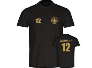 4068859361143 - multifanshop Kinder T-Shirt - Germany - Adler Retro Trikot 12 Gold - Druck gold metallic - Kind