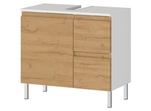 4255632541926 - WB-Unterschrank Veer 60x34x56 in Weiß und Grandson-Eiche mit Chromfüßen mit Stauraum Kadima Design