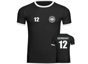 4068859368272 - multifanshop Kontrast T-Shirt - Germany - Adler Retro Trikot 12 - Druck weiß - Männer