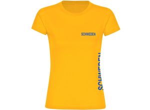 4068859492076 - multifanshop Damen T-Shirt - Schweden - Brust & Seite - Druck blau - Frauen