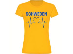 4068859492618 - multifanshop Damen T-Shirt - Schweden - Herzschlag - Druck blau - Frauen