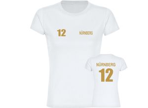 4068859530167 - multifanshop Damen T-Shirt - Nürnberg - Trikot Nummer 12 gold - Druck gold metallic - Frauen