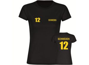 4068859492137 - multifanshop Damen T-Shirt - Schweden - Trikot Nummer 12 - Druck gelb - Frauen