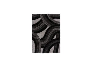 4255632543838 - Hochflor-Teppich aus 100% recyceltem Polyester handgeschnitzt & umweltfreundlich – Nadd Grau-Schwarz 80x150 cm Kadima Design