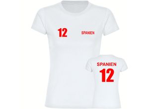 4068859222406 - multifanshop Damen T-Shirt - Spanien - Trikot Nummer 12 - Druck rot - Frauen