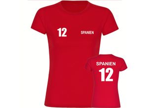 4068859222475 - multifanshop Damen T-Shirt - Spanien - Trikot Nummer 12 - Druck weiß - Frauen
