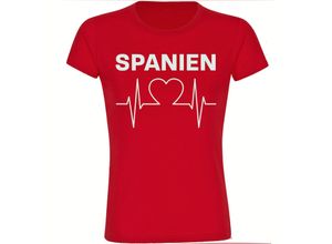 4068859231941 - multifanshop Damen T-Shirt - Spanien - Herzschlag - Druck weiß - Frauen