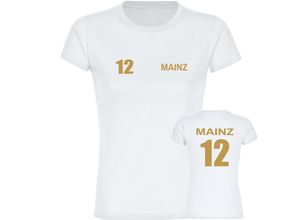 4068859534998 - multifanshop Damen T-Shirt - Mainz - Trikot Nummer 12 gold - Druck gold metallic - Frauen