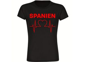 4068859231873 - multifanshop Damen T-Shirt - Spanien - Herzschlag - Druck rot - Frauen