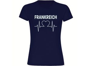 4068859308988 - multifanshop Damen T-Shirt - Frankreich - Herzschlag - Druck weiß - Frauen