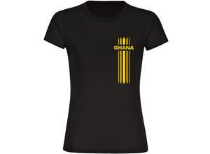 4068859313593 - multifanshop Damen T-Shirt - Ghana - Streifen - Druck gelb - Frauen