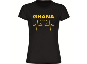 4068859313463 - multifanshop Damen T-Shirt - Ghana - Herzschlag - Druck gelb - Frauen