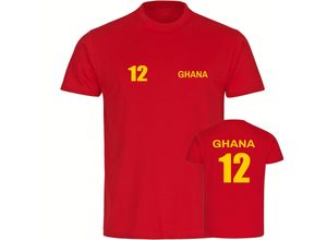 4068859312312 - multifanshop Herren T-Shirt - Ghana - Trikot Nummer 12 - Druck gelb - Männer