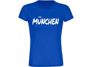 4068859540166 - multifanshop Damen T-Shirt - München blau - Textmarker - Druck weiß - Frauen
