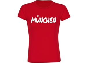4068859538552 - multifanshop Damen T-Shirt - München rot - Textmarker - Druck weiß - Frauen