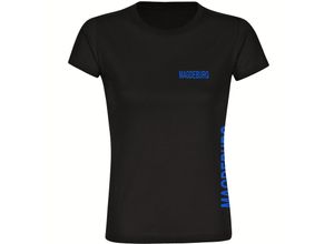 4068859540968 - multifanshop Damen T-Shirt - Magdeburg - Brust & Seite - Druck blau - Frauen