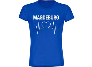 4068859542634 - multifanshop Damen T-Shirt - Magdeburg - Herzschlag - Druck weiß - Frauen