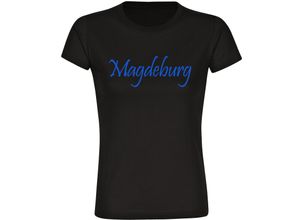 4068859545482 - multifanshop Damen T-Shirt - Magdeburg - Schriftzug - Druck blau - Frauen