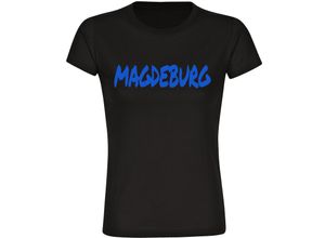 4068859547332 - multifanshop Damen T-Shirt - Magdeburg - Textmarker - Druck blau - Frauen