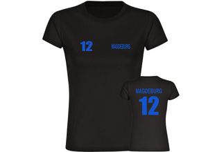 4068859541927 - multifanshop Damen T-Shirt - Magdeburg - Trikot Nummer 12 - Druck blau - Frauen