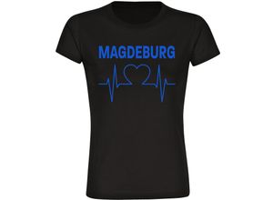 4068859542580 - multifanshop Damen T-Shirt - Magdeburg - Herzschlag - Druck blau - Frauen