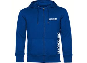 4068859541606 - multifanshop Kapuzen Sweatshirt Jacke - Magdeburg - Brust & Seite - Druck weiß - Sweat