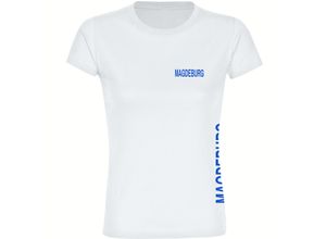 4068859540999 - multifanshop Damen T-Shirt - Magdeburg - Brust & Seite - Druck blau - Frauen