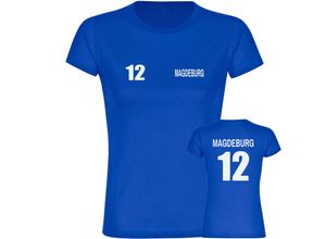 4068859542054 - multifanshop Damen T-Shirt - Magdeburg - Trikot Nummer 12 - Druck weiß - Frauen