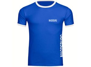 4068859541644 - multifanshop Kontrast T-Shirt - Magdeburg - Brust & Seite - Druck weiß - Männer