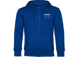 4068859543075 - multifanshop Kapuzen Sweatshirt Jacke - Magdeburg - Herzschlag - Druck weiß - Sweat