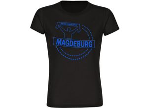 4068859544195 - multifanshop Damen T-Shirt - Magdeburg - Meine Fankurve - Druck blau - Frauen
