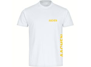 4068859548032 - multifanshop Herren T-Shirt - Aachen - Brust & Seite - Druck gelb - Männer