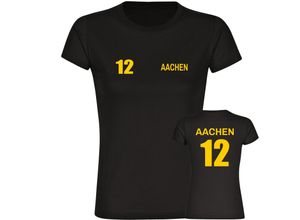 4068859548889 - multifanshop Damen T-Shirt - Aachen - Trikot Nummer 12 - Druck gelb - Frauen