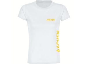 4068859548247 - multifanshop Damen T-Shirt - Aachen - Brust & Seite - Druck gelb - Frauen