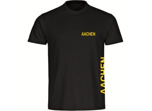 4068859547998 - multifanshop Herren T-Shirt - Aachen - Brust & Seite - Druck gelb - Männer