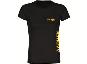 4068859548179 - multifanshop Damen T-Shirt - Aachen - Brust & Seite - Druck gelb - Frauen