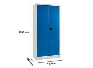 4051273786388 - Pure Materialschrank 4 Fachböden abschließbar B 950 x T 400 x H 1935 mm Stahl lichtgrau RAL 7035 enzianblau RAL 5010