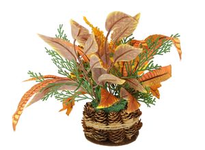 4019844770891 - Kunstblume IGEA Herbstgesteck Chrysanthemen gelb B20cm H24cm L16cm Polyester Kunstpflanzen Im Zapfentopf mit Physalis Eule Herbstlaub