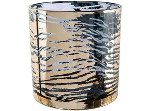4064118142157 - Windlicht CREATIV HOME Kerzenhalter LEOPARD gold (goldfarben) H15cm Ø15cm Glas Kerzenhalter Teelichthalter aus Glas Höhe ca 15 cm