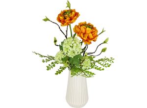 4019844754426 - Kunstblume IGEA Arrangement Ranunkel Kunstpflanzen Gr B H L 23 cm x 44 cm x 14 cm 1 St orange Kunst-Blumen Kunstpflanzen Vase aus Keramik