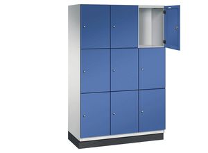 4059369456689 - CAMBIO Schließfachschrank mit Stahlblech-Türen 9 Fächer Breite 1200 mm Korpus lichtgrau   Tür enzianblau