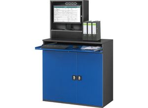4040376921161 - Computer-Arbeitsstation Monitorgehäuse 1 Ausziehboden Breite 1100 mm anthrazit   enzianblau RAU
