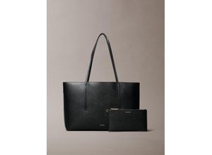 8721187680657 - Henkeltasche CALVIN KLEIN FOIL LOGO TOTE W POUCH Damen Gr B H T 40cm x 28cm x 12cm schwarz (schwarz toasted coconut) Lederimitat unifarben Taschen Damen-Schultertasche mit Reißverschluss-Tasche