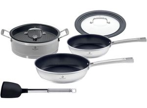 4251170702539 - CHEF CUISINE International Pfannen-Set Chef Cuisine Edelstahl 18 10 (Set 5-tlg 1 Dampfgarer je 1 Bratpfanne 24 28 cm 1 Universalglasdeckel 24-28 cm) Induktion silberfarben