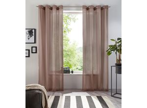 6941446606002 - Gardine MY HOME XANA mit Ösen Kräuselband oder Schlaufen Gr 4 grau (taupe) B145cm H245cm Voile Polyester Gardinen Bestseller einfarbig 1 bzw 2 Schals pflegeleicht Schal