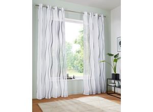 6944185418332 - Gardine MY HOME Dimona Gardinen Gr 145 cm Ösen 140 cm bunt (weiß silberfarben grau) Ösen Gardine 2-er Set transparent Voile Polyester Wellen Bestseller