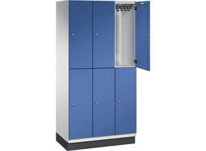4059369448370 - CAMBIO Fächerschrank mit Garderobenstange 6 Fächer Korpus lichtgrau   Tür enzianblau Breite 900 mm